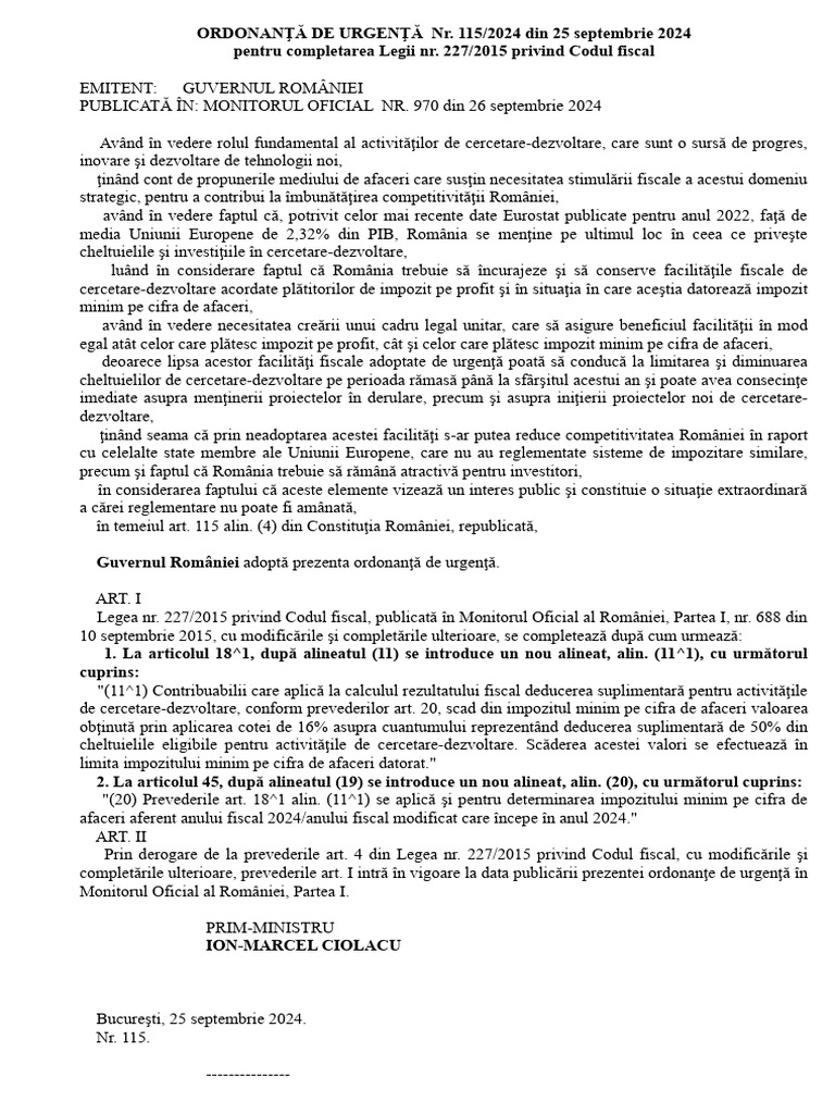 OUG 115 (1) Cod Fiscal | PDF