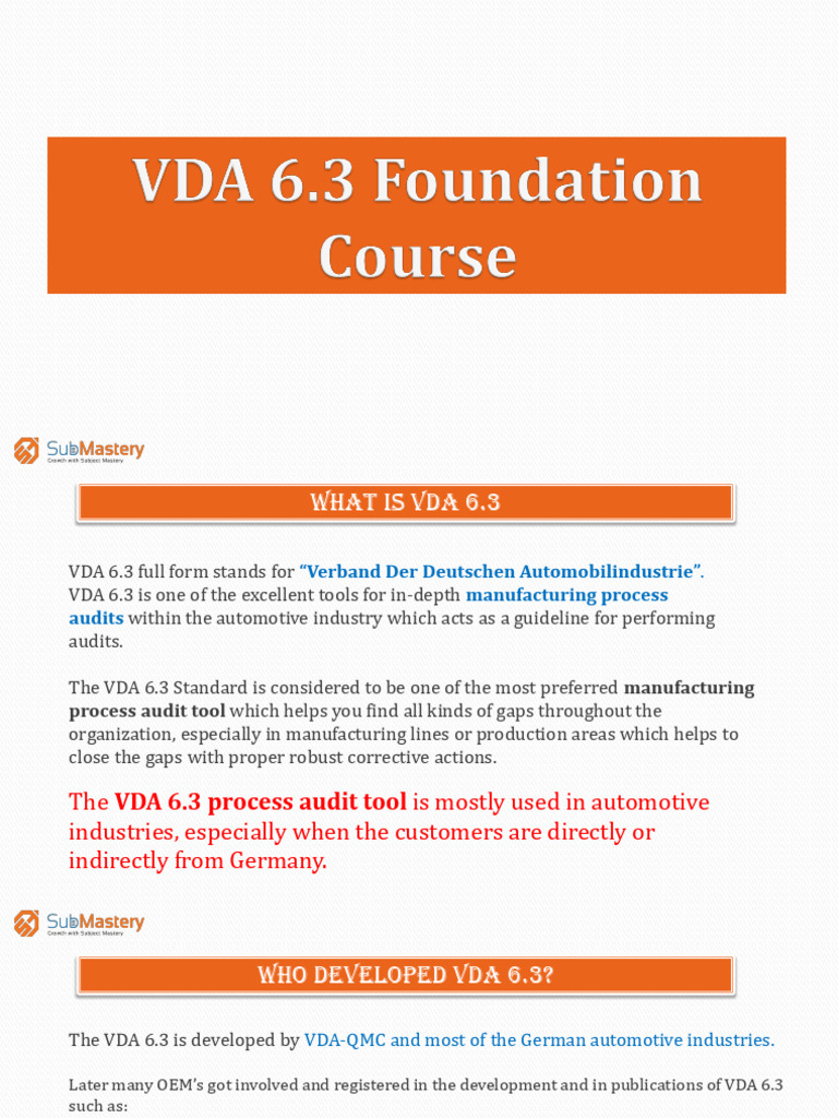 VDA 6.3 Foundation Course | PDF