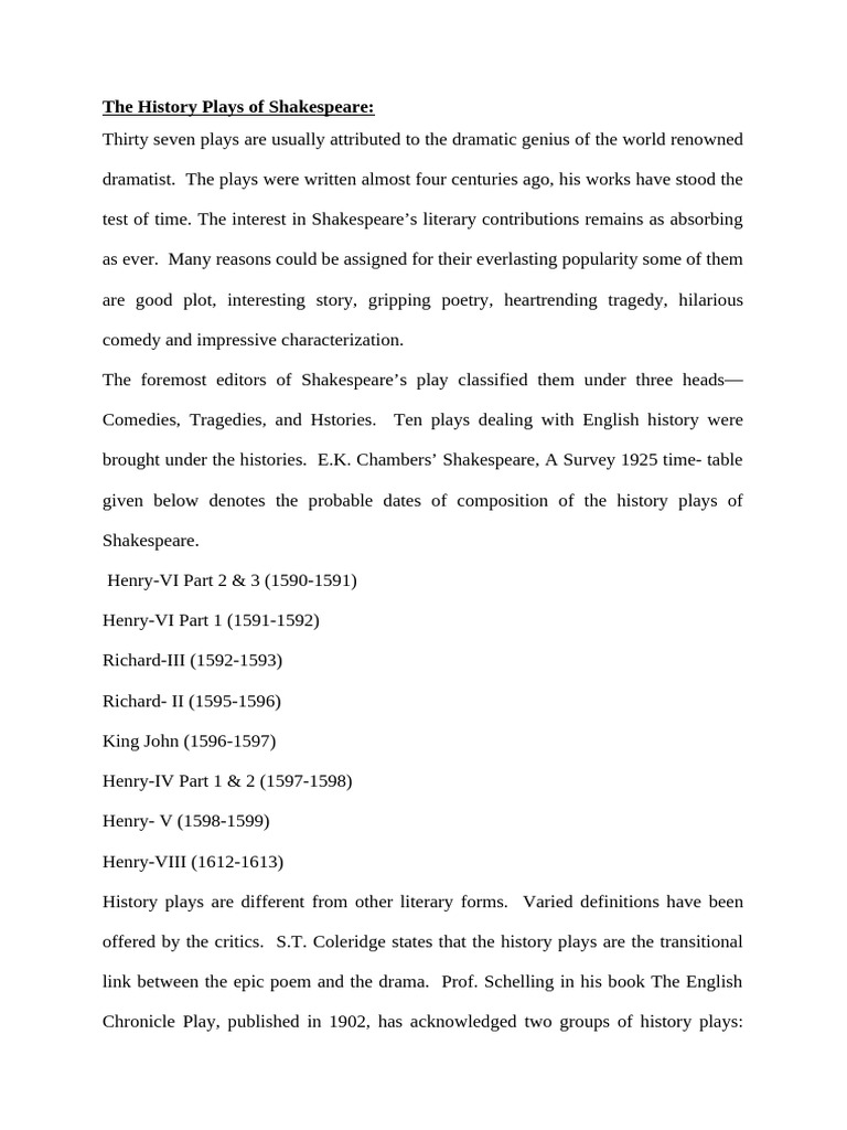 History Plays of Shakespeare | PDF | Shakespearean History | Classics