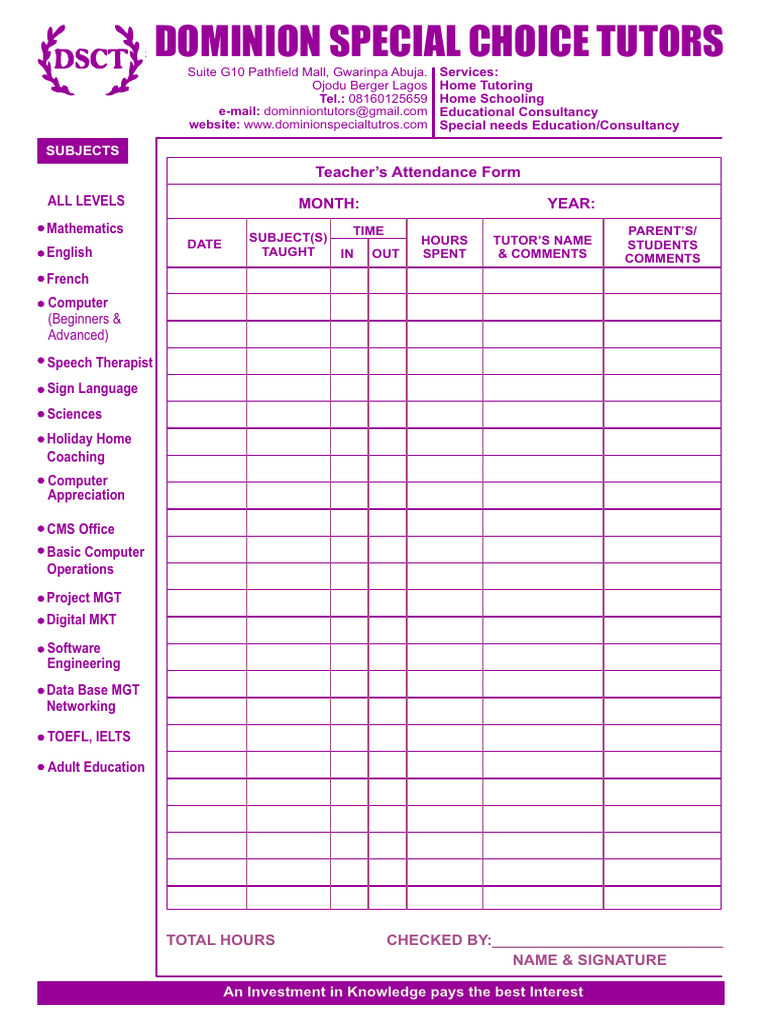 Dominion Teacher Attendance Form | PDF | Career & Growth