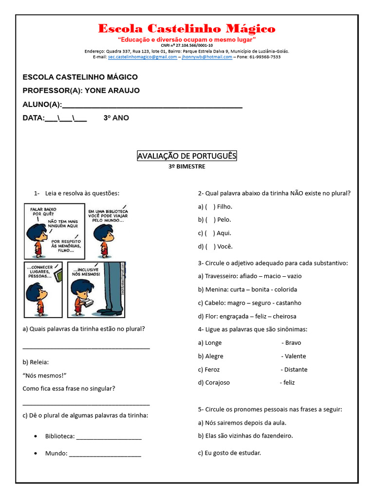 prova 3 ano ( 3º bimeste) | PDF
