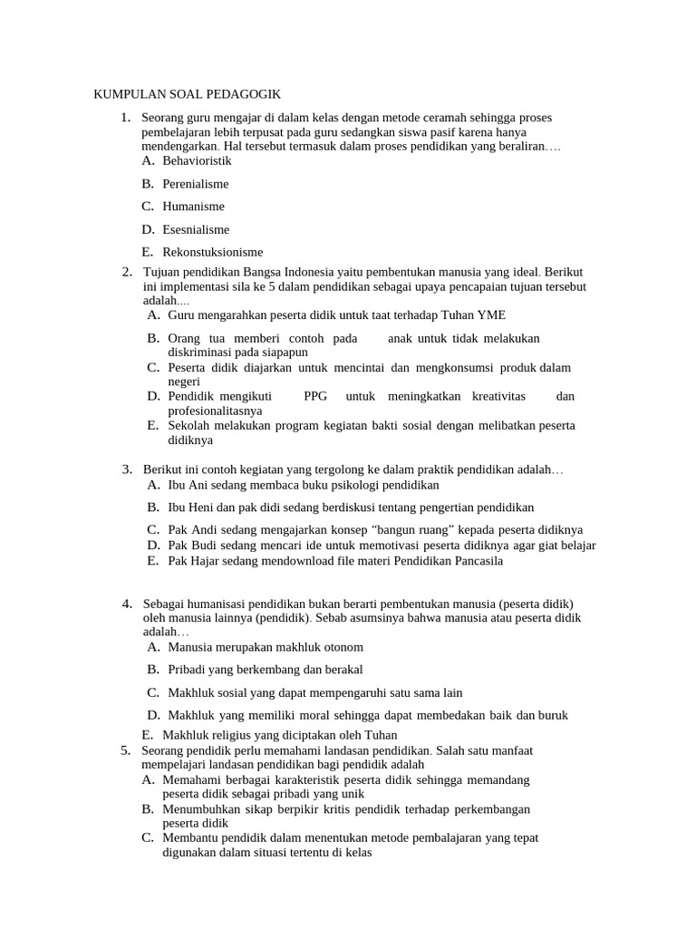 Kumpulan Soal Pedagogik | PDF