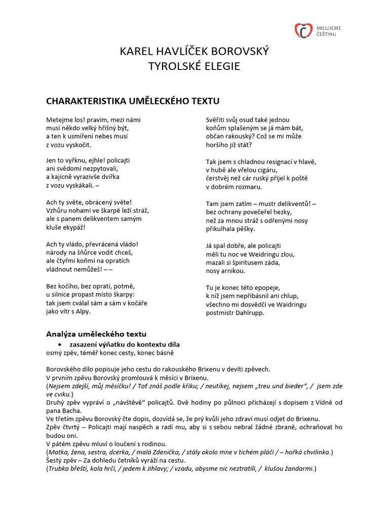 Karel Havlicek Borovsky Tyrolske Elegie | PDF | General Fiction