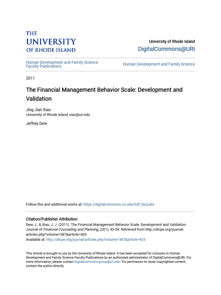 The Financial Management Behavior Scale - Development and Validati ...