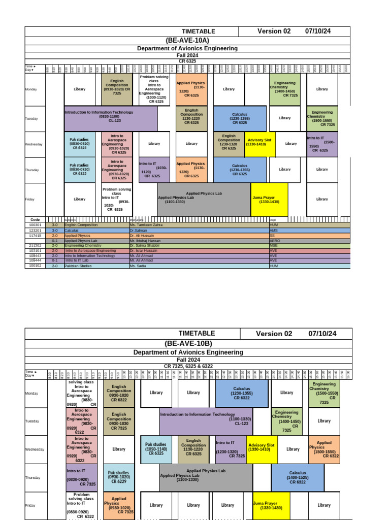 Avionics Timetable Fall 2024 Version 2 (07!10!24) | PDF