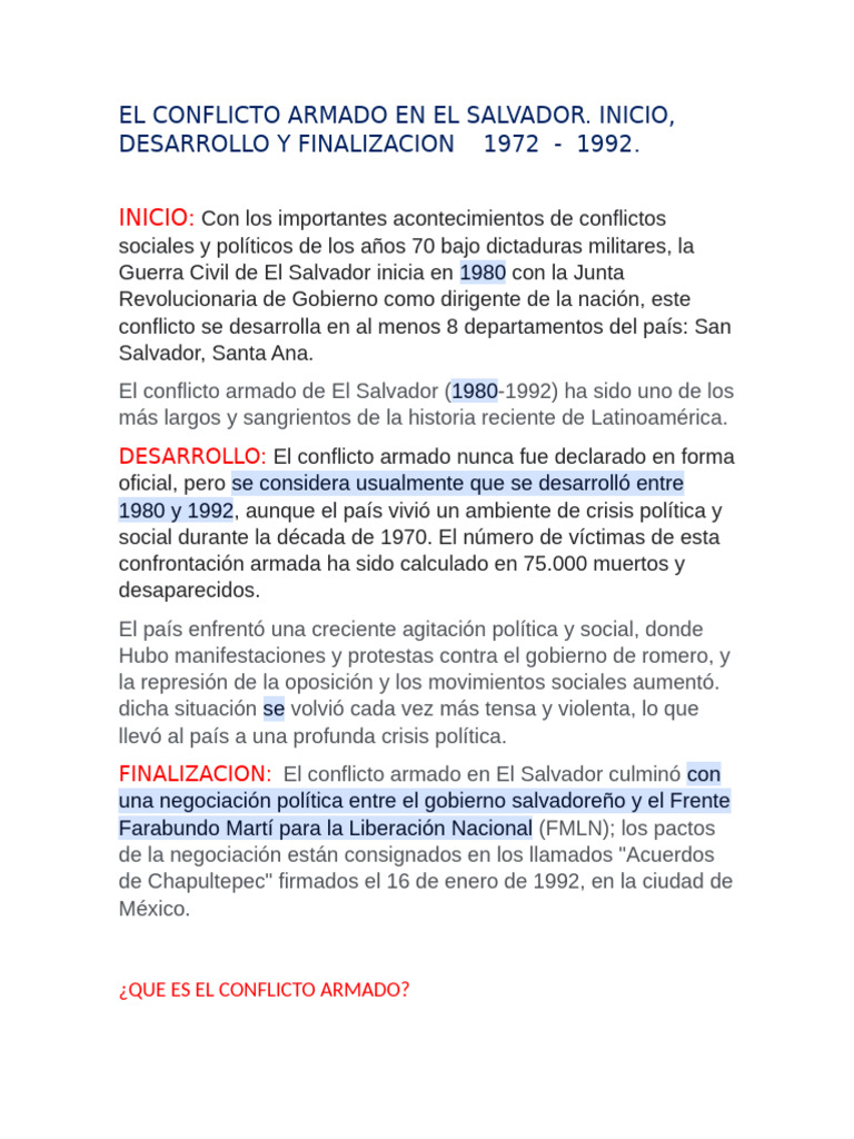 El Conflicto Armado en El Salvador | PDF