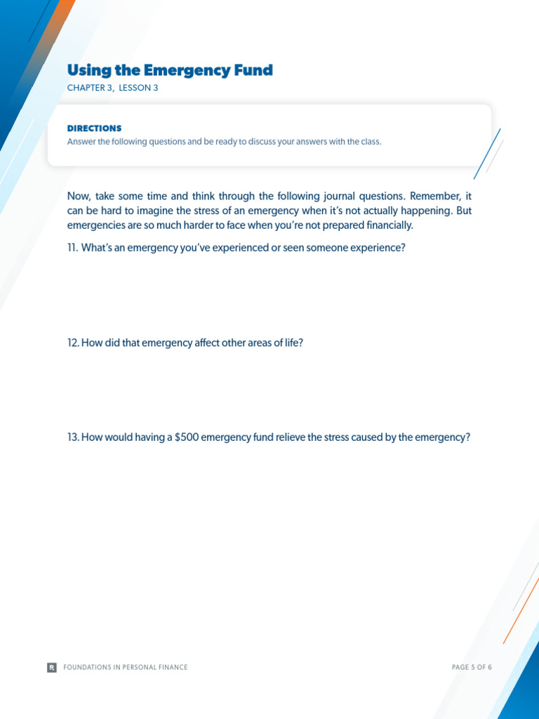 Chapter 3, Lesson 3 Activity - Using The Emergency Fund | PDF