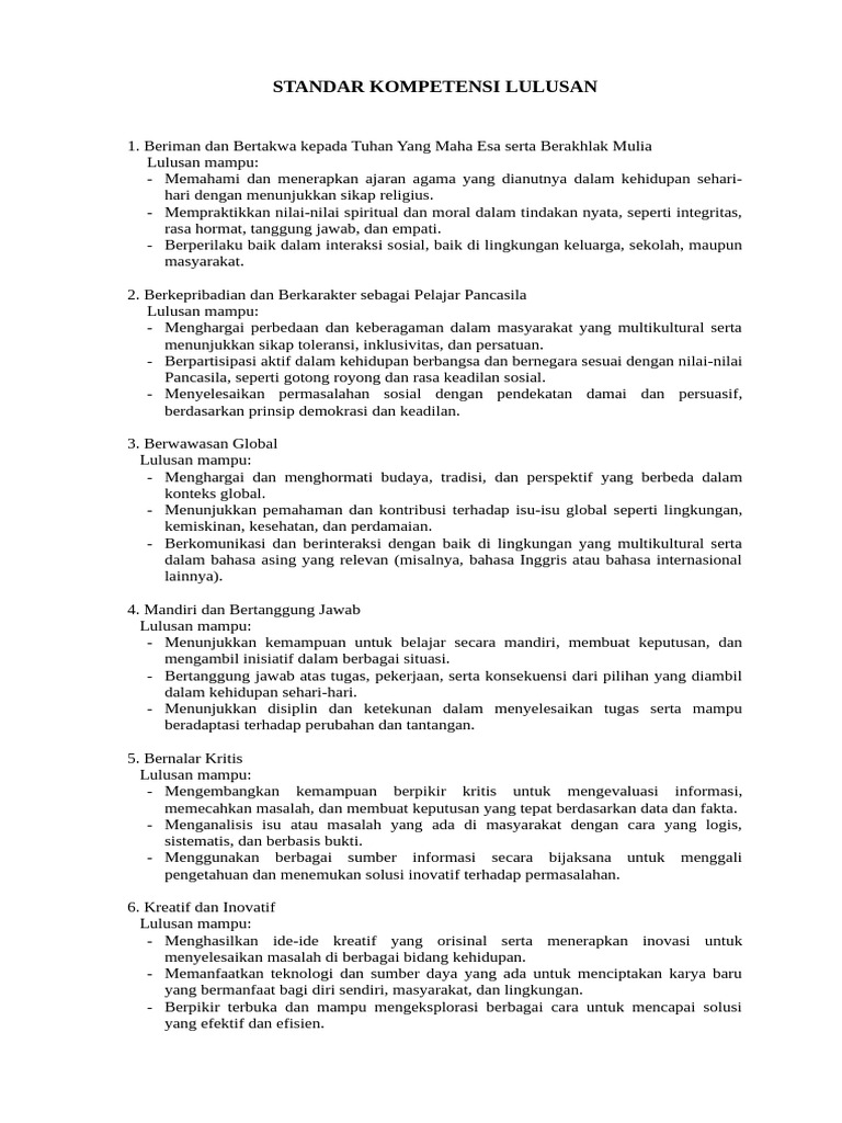Standar Kompetensi Lulusan | PDF