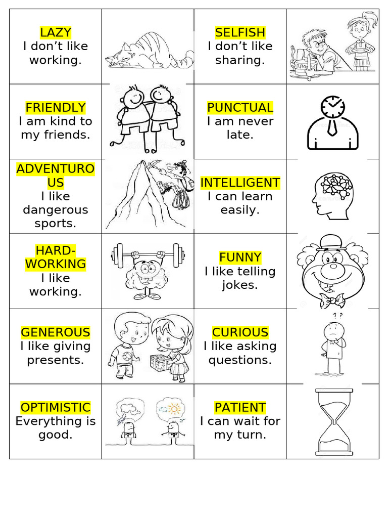 Personality Adjectives Flashcards Fun Activities Games Games - 120427 | PDF