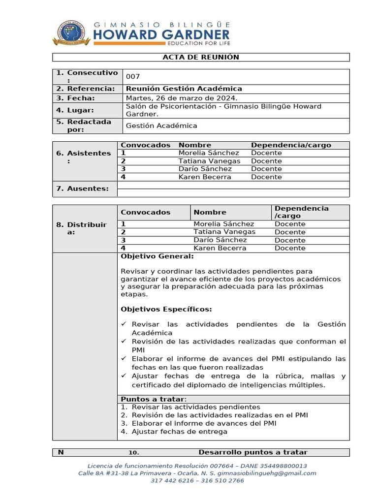 Acta 007 - Gestión Academica | PDF