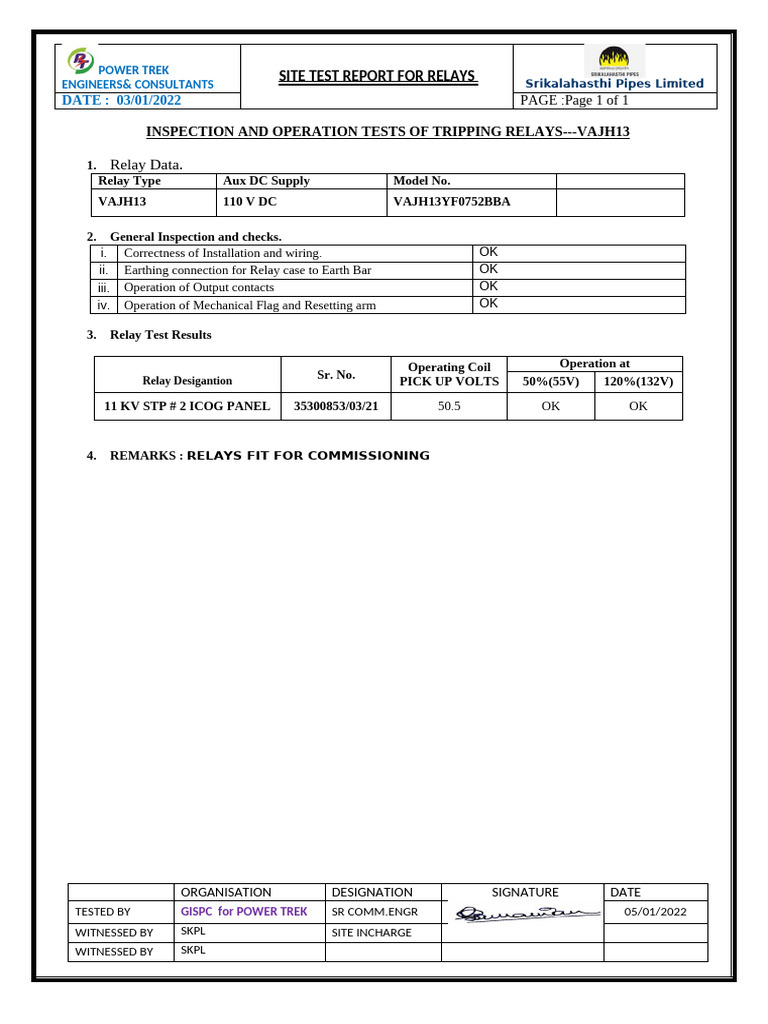 SITE TEST REPORT FOR TRIP RELAYS | PDF