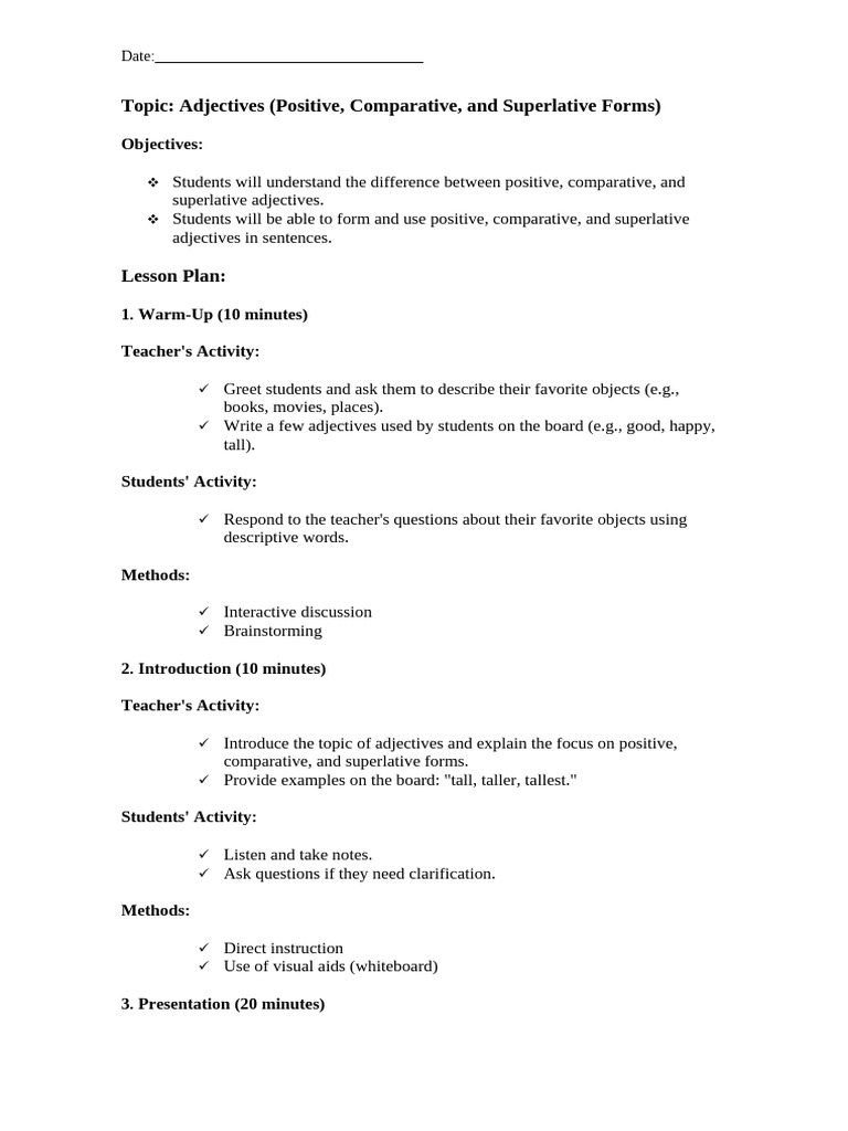 ADjective Lesson Plan | PDF
