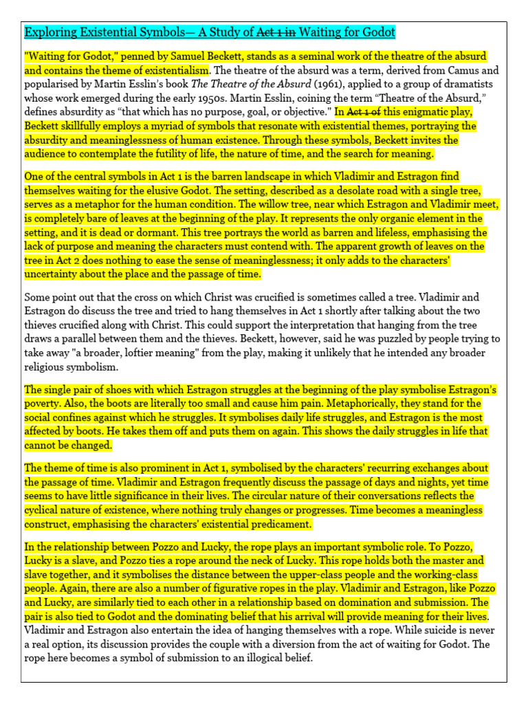 Exploring Existential Symbols - A Study of Act 1 in Waiting For Godot | PDF