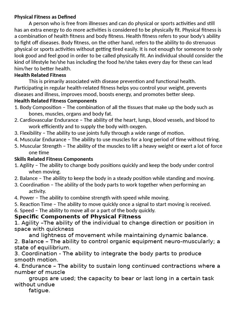 Physical Fitness As Defined | PDF