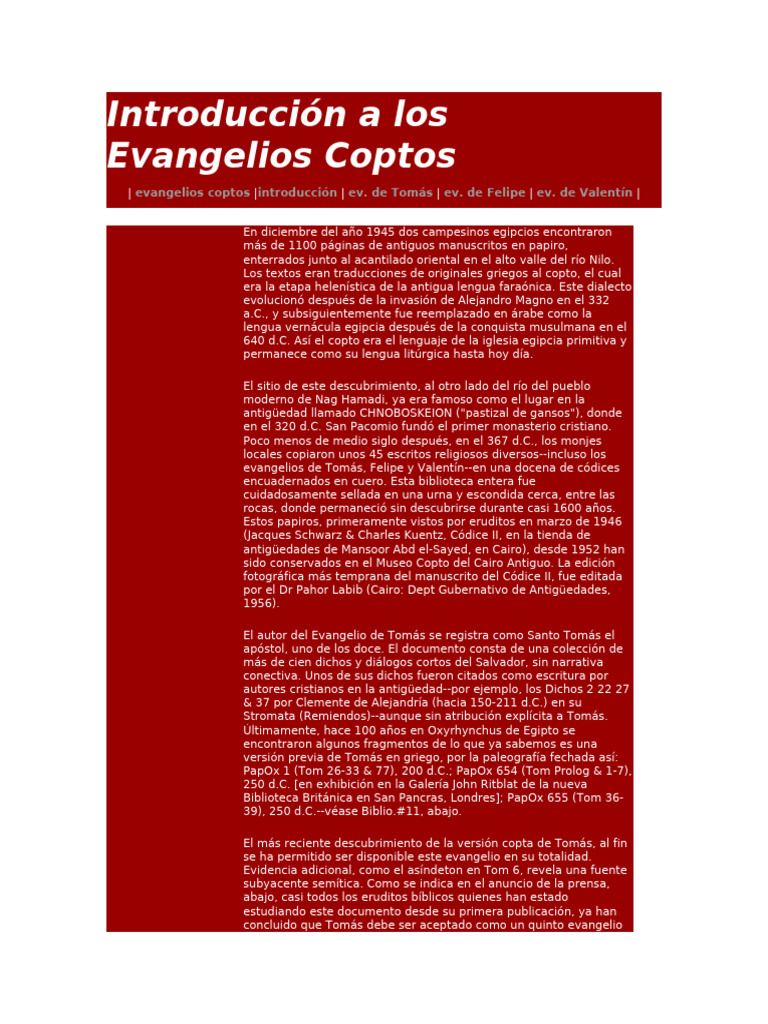 Introducción A Los Evangelios Coptos | PDF