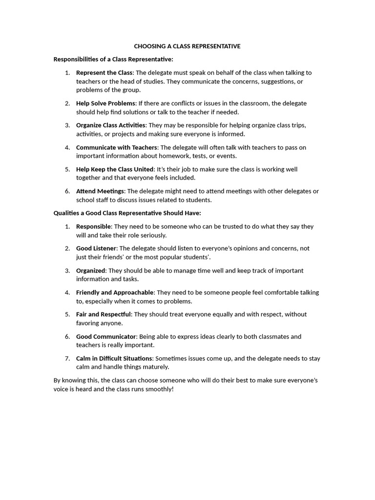 Choosing A Class Representative | PDF | Career & Growth