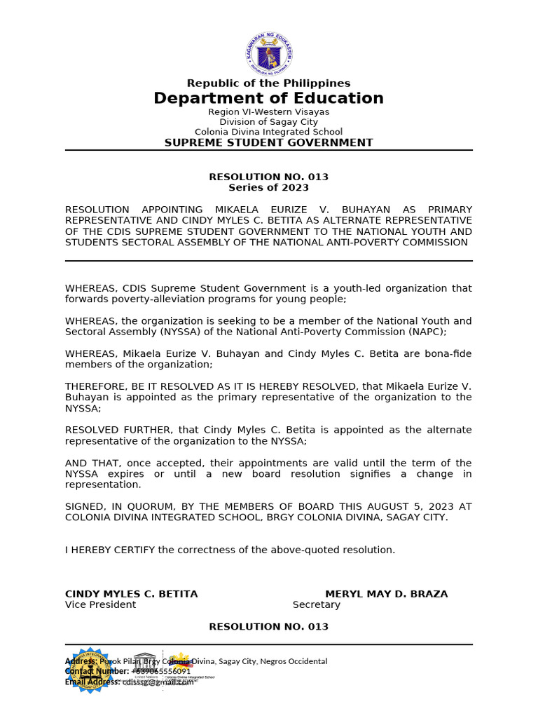 Board Resolution_CDIS SSG | PDF