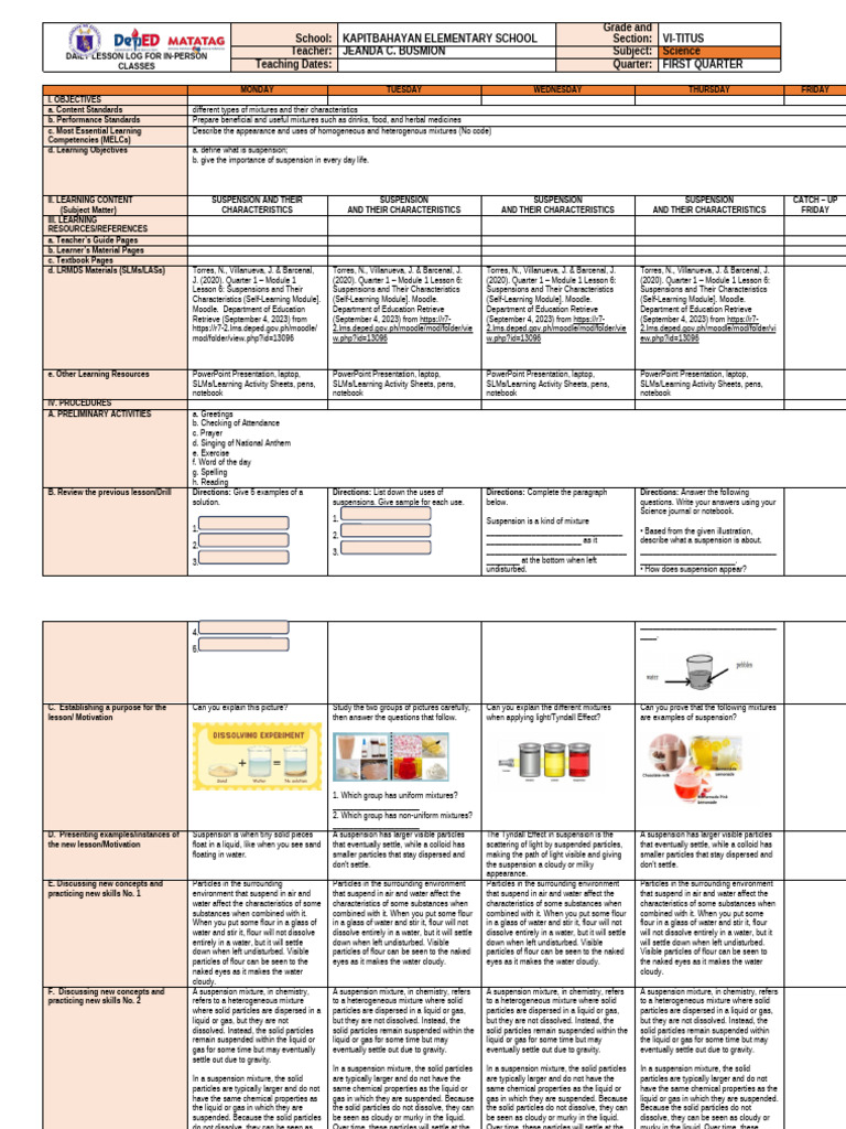 G6 Q1W5 DLL SCIENCE (MELCs) | PDF