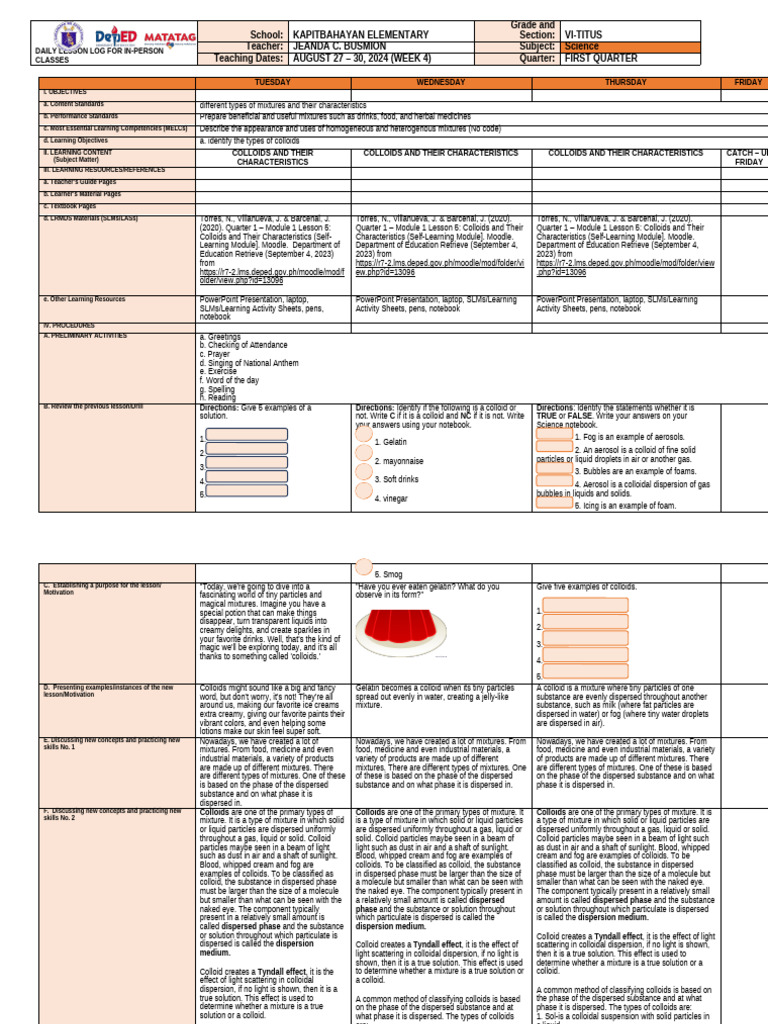 G6 Q1W4 DLL SCIENCE (MELCs) | PDF