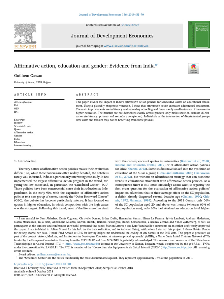 Affirmative Action Education and Gender Evidence From India | PDF