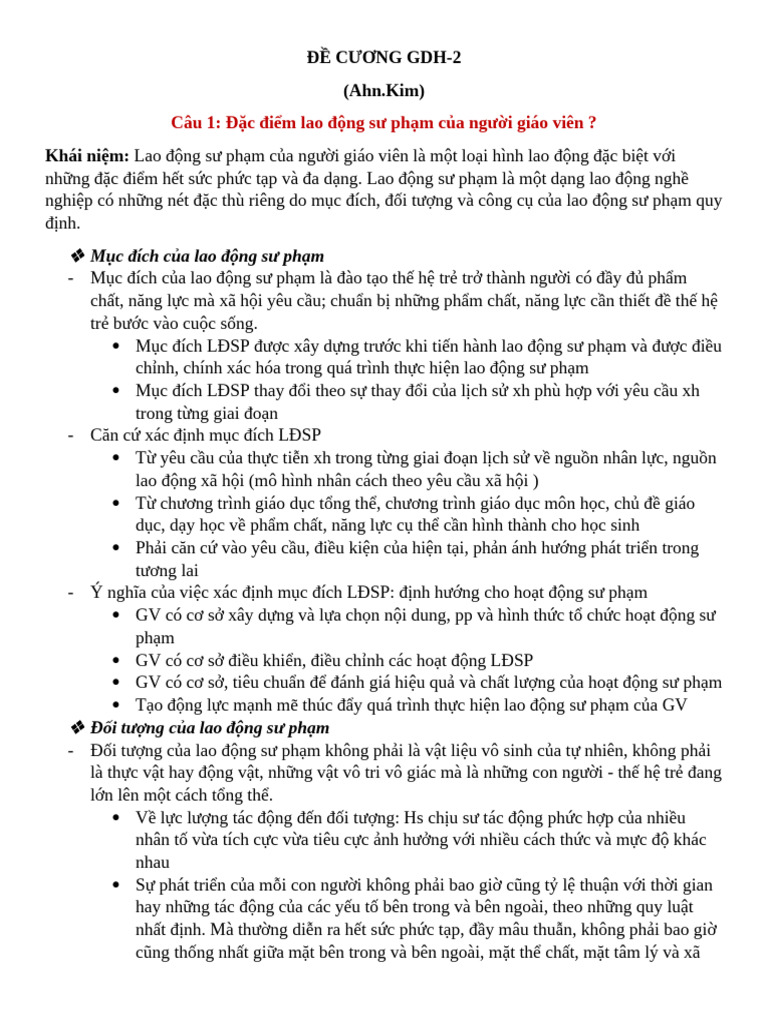 ĐỀ CƯƠNG GDH-2 | PDF