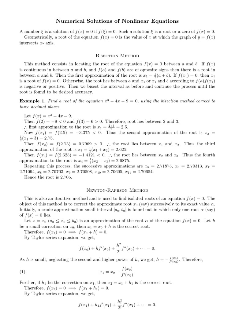 Numerical Methods for Nonlinear Roots | PDF | Mathematical Analysis | Applied Mathematics