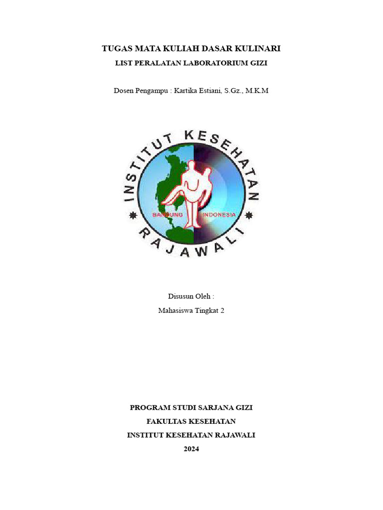 DASAR KULINARI LIST ALAT LAB GIZI Tingkat 2 | PDF