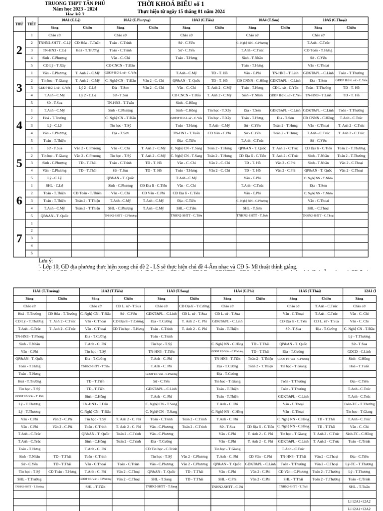 1-TKB HK2 - AD 15-01-24 (GỐC 1) | PDF