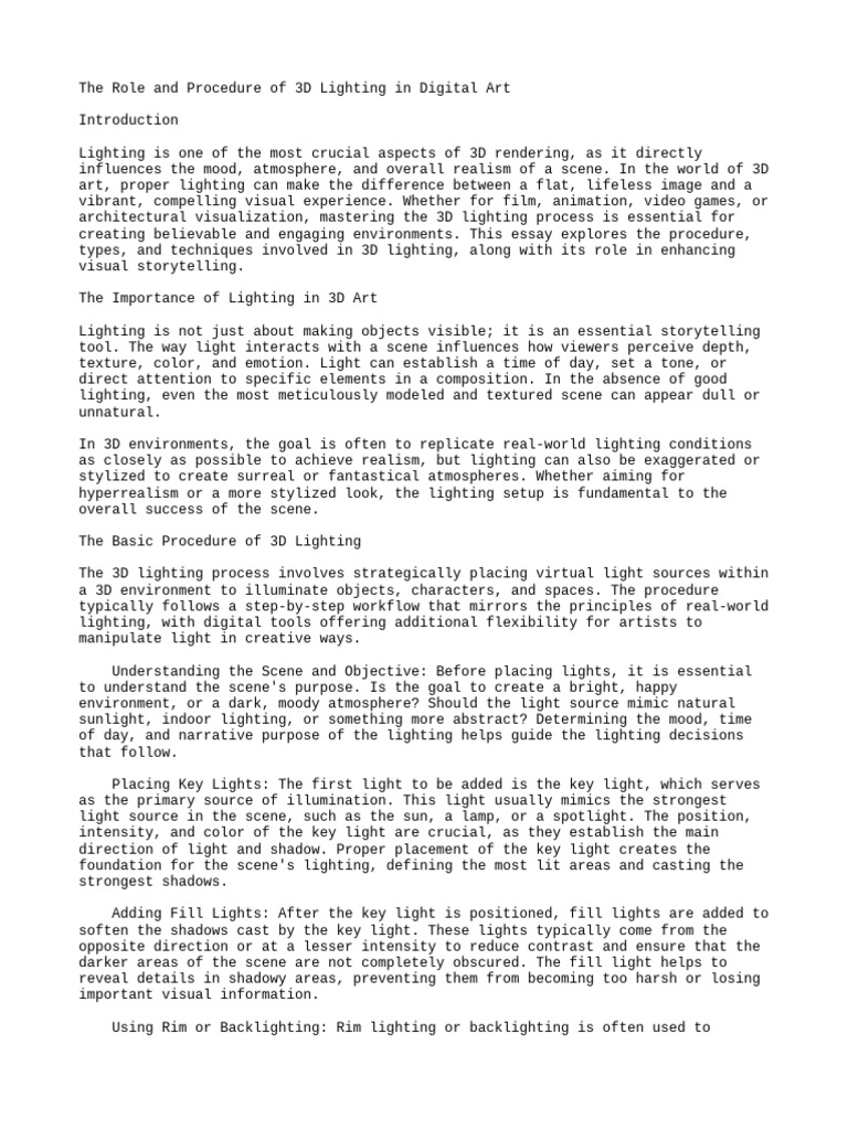 The Role and Procedure of 3D Lighting | PDF