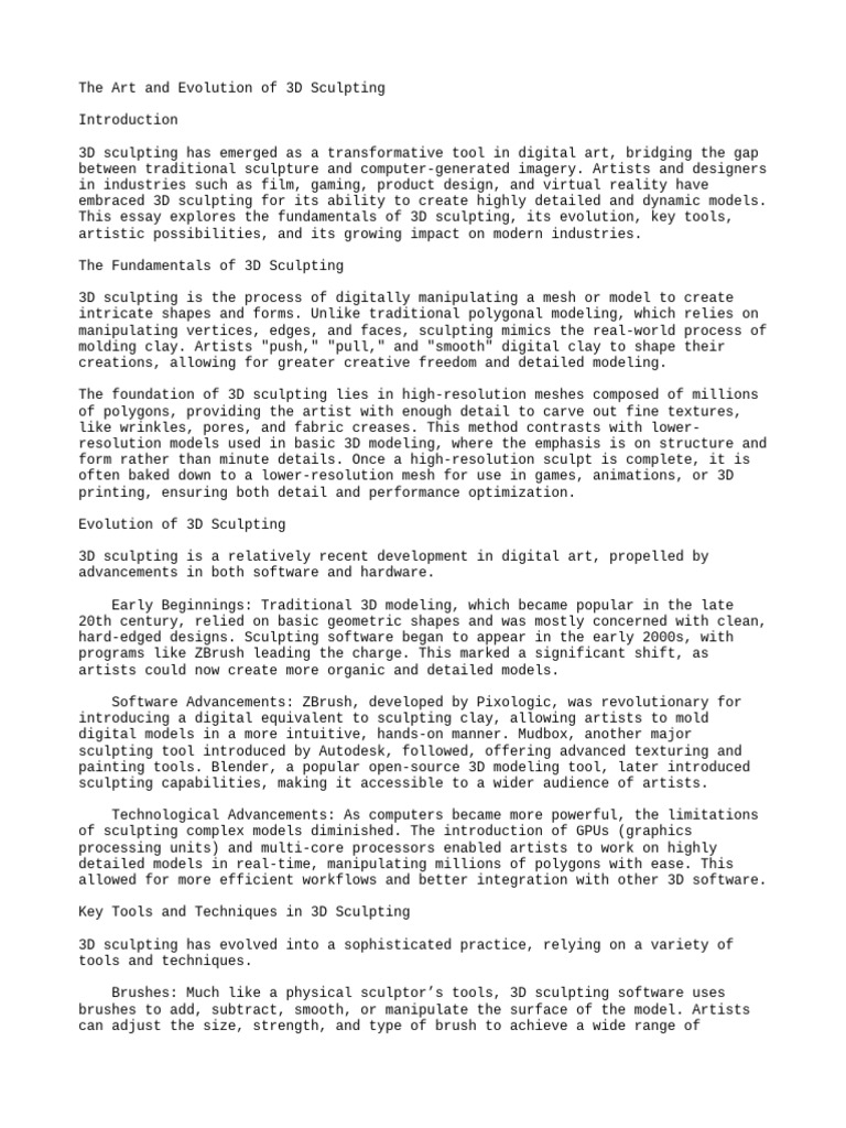 The Art and Evolution of 3D Sculpting | PDF