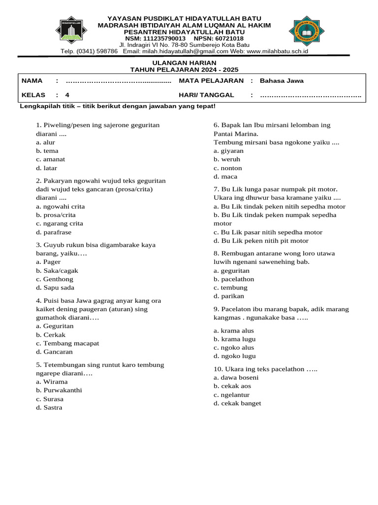 UH Basa Jawa 4 | PDF