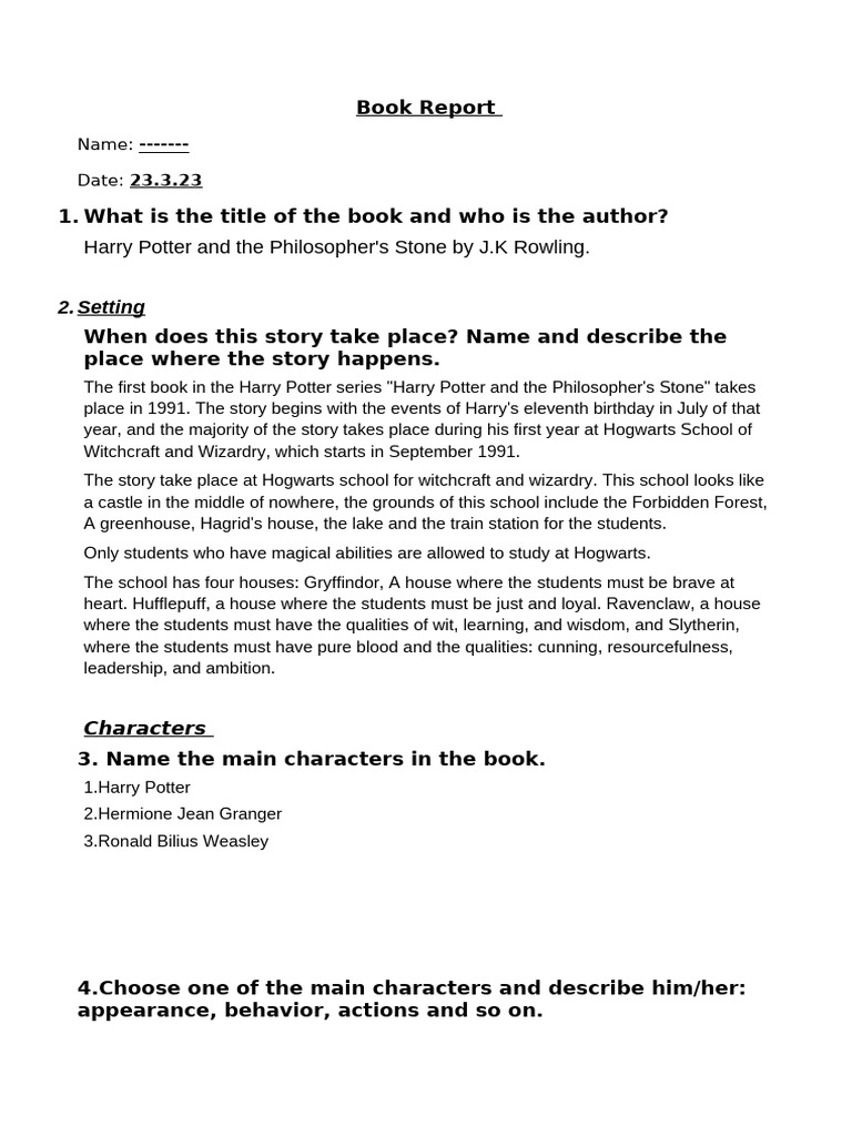 book report - harry potter | PDF
