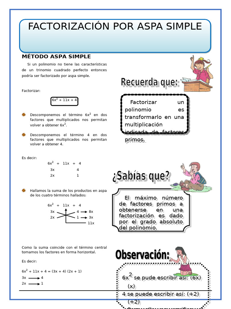 Factorización Por Aspa Simple | PDF | Factorización | Álgebra abstracta