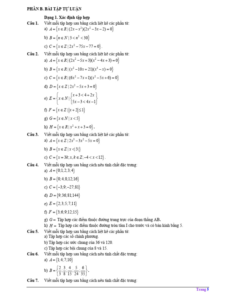 BT CHƯƠNG 1 LÓP 10 MỆNH ĐỀ TẬP HỢP | PDF
