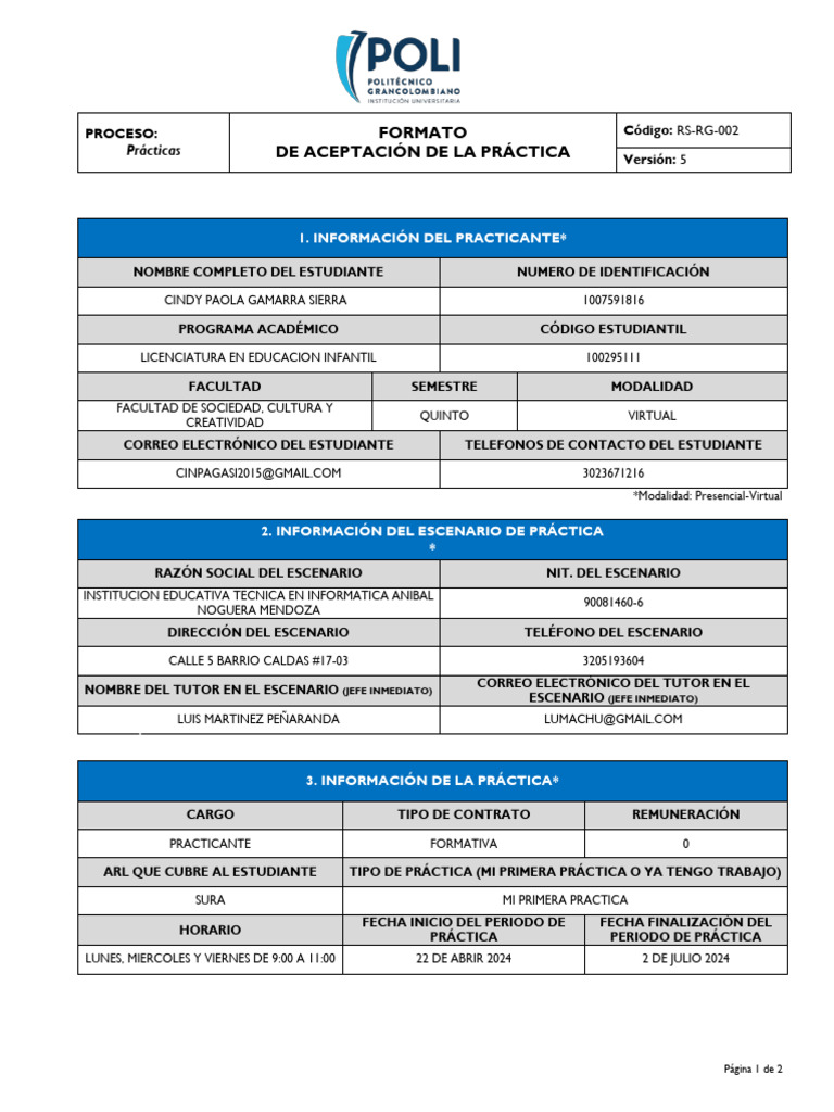 Formato de Aceptación Eei | PDF