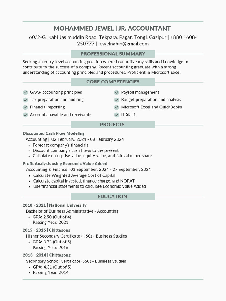 Mohammed Jewel's Accounting Resume | PDF