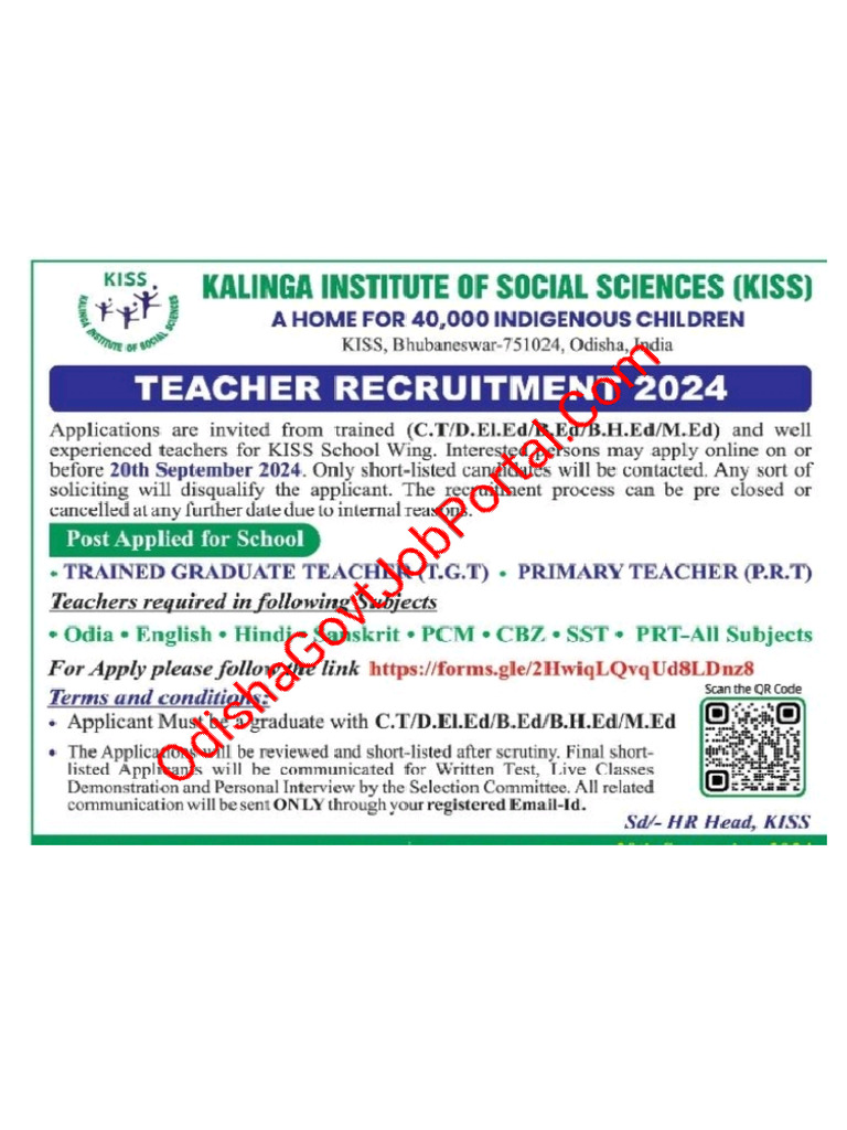 Kiss School Bbsr Recruitment 2024 | PDF