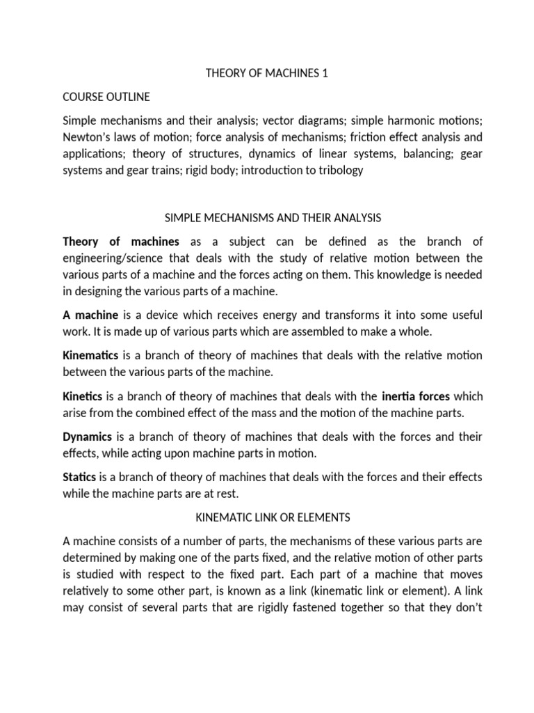 Theory of Machines 1 | PDF | Machines | Kinematics