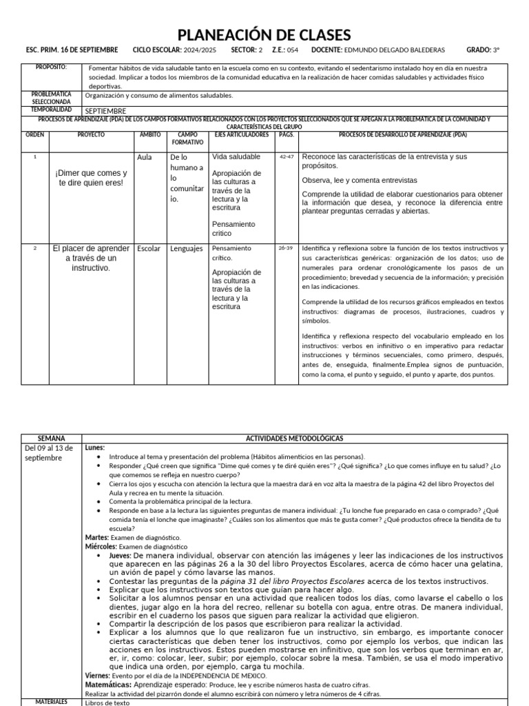 Planeacion de 09 Al 26 de Septiembre 2024 | PDF