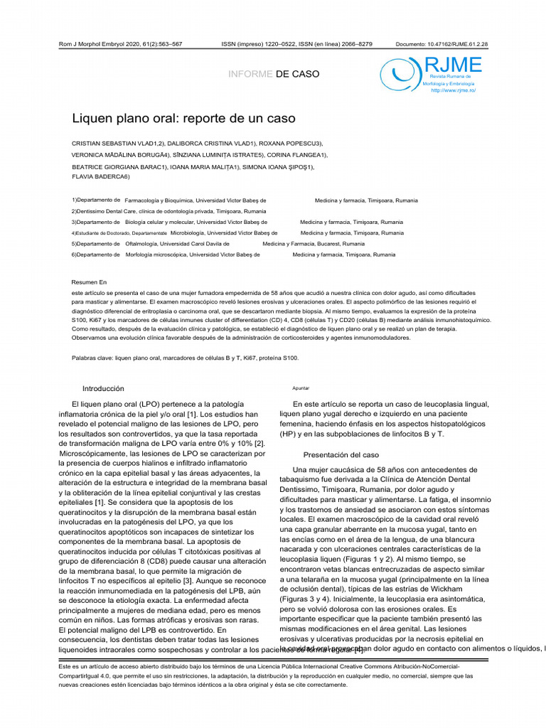 Liquen Plano Oral | PDF | Inflamación | Ciencia y matemáticas
