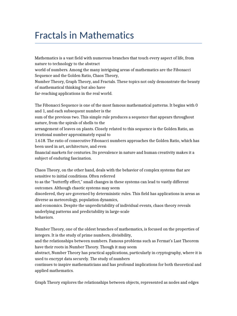 Fractals in Mathematics Combined Essay | PDF