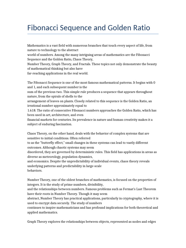 Fibonacci Sequence and Golden Ratio Combined Essay | PDF