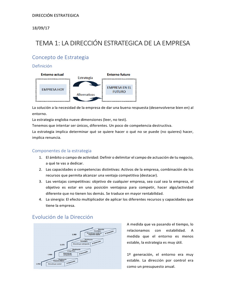 Tema 1: La Dirección Estrategica de La Empresa | PDF | Business