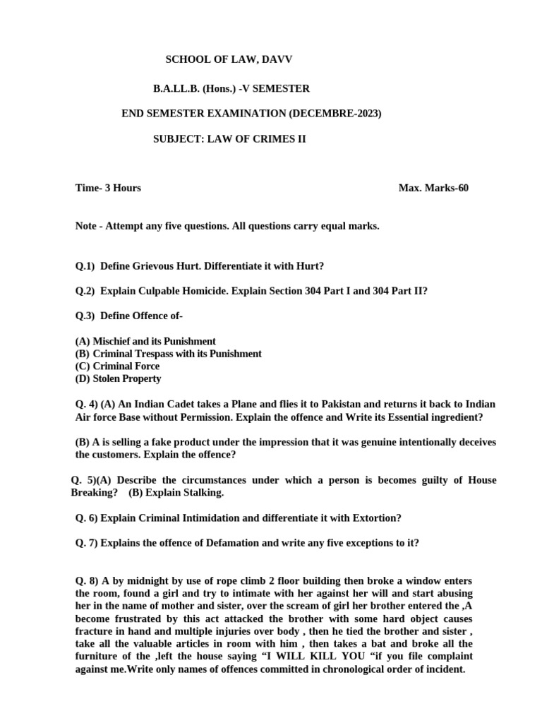 End Semester Exam Ipc | PDF | Mystery, Thriller & Crime Fiction