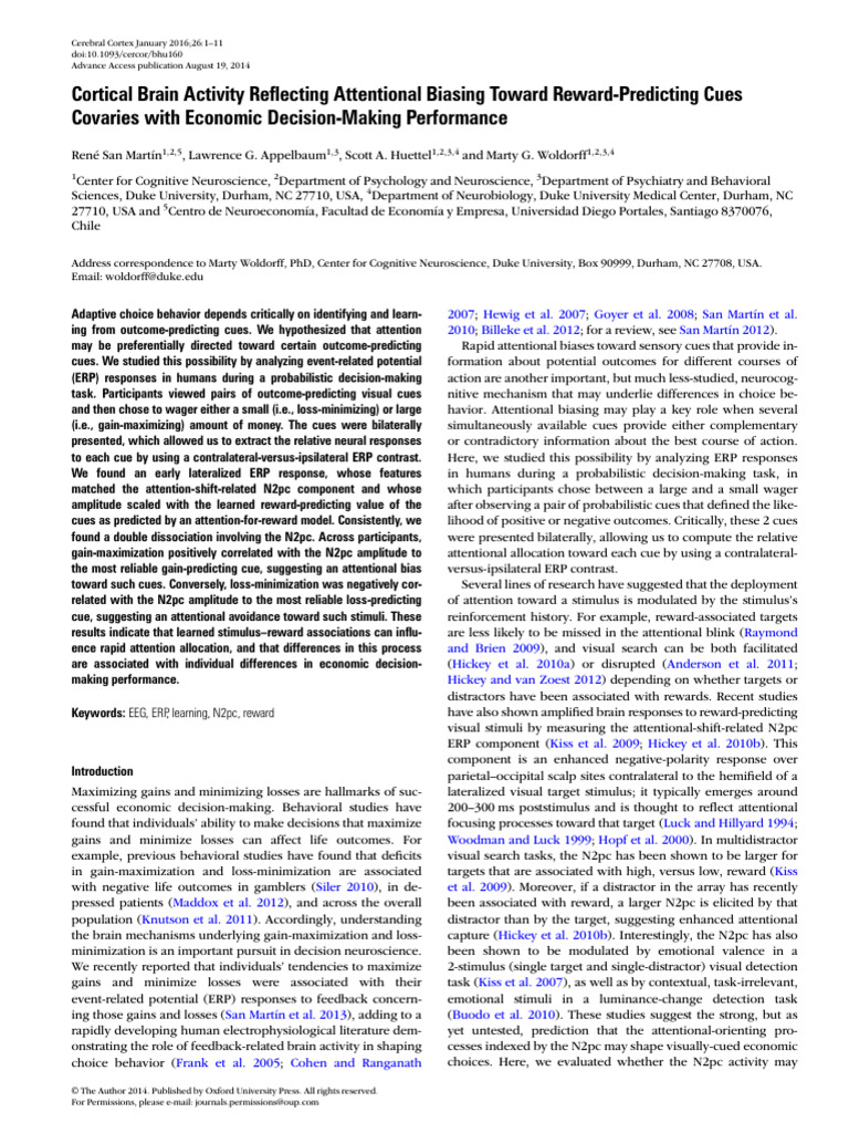 Cortical Brain Activity Reflecting Attentional Biasing Toward Reward ...