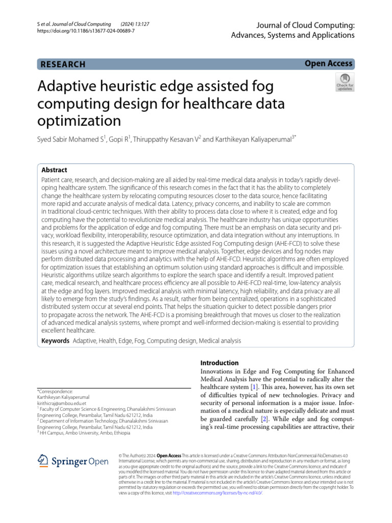 Adaptive Heuristic Edge Assisted Fog Computing Design For Healthcare ...