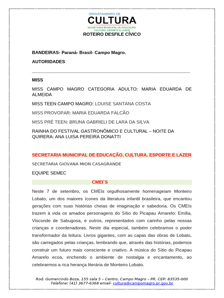 Roteiro Desfile Cívico | PDF