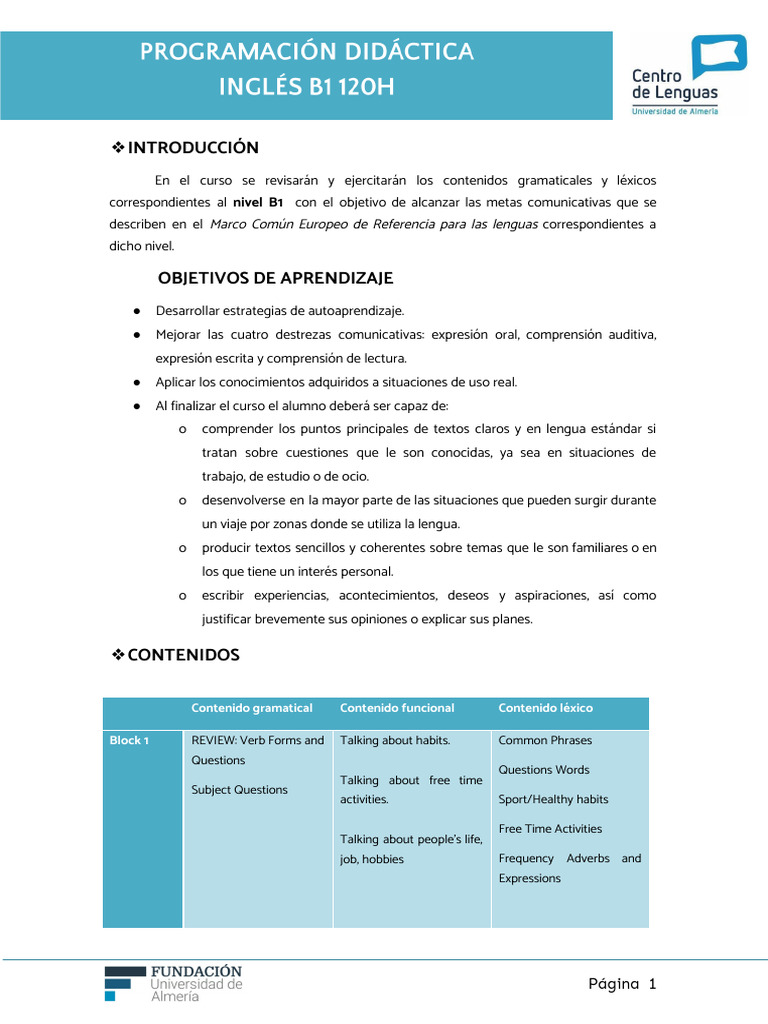 Programacion Inglés B1 120 H | PDF