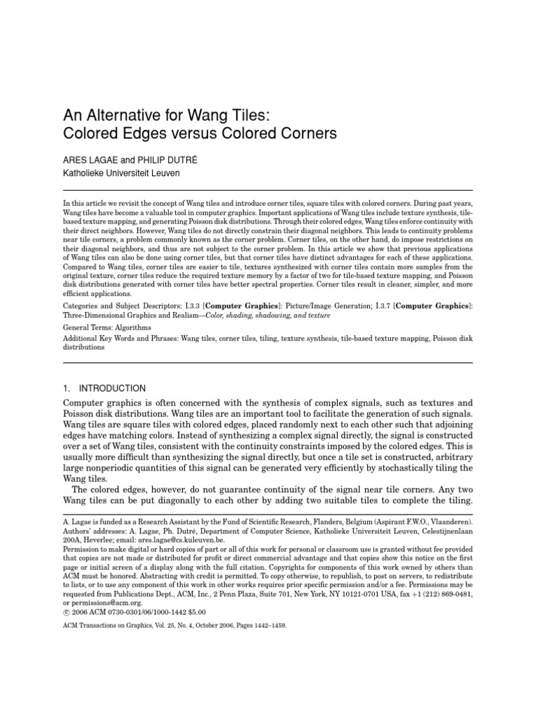 Alternative For Wang Tiles - Colored Edges Versus Colored Corners, An | PDF