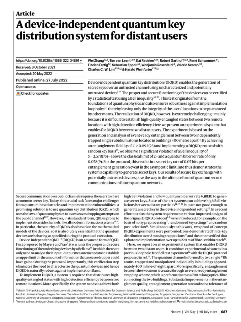 A Device-Independent Quantum Key Distribution System For Distant Users ...